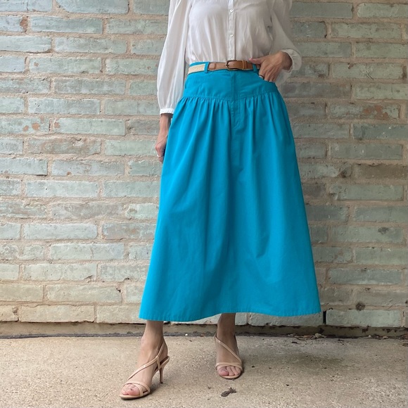 Vintage | Skirts | Vintage Midi Skirt 8s Teal Princess Waist Western ...